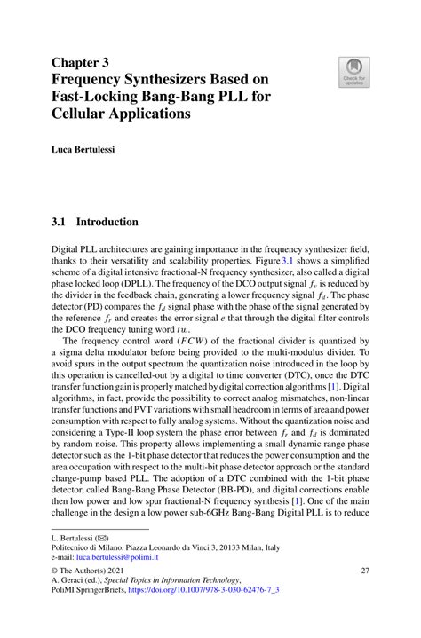 Pdf Frequency Synthesizers Based On Fast Locking Bang Bang Pll For