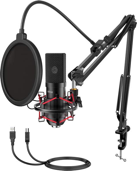 Fifine Usb Microphone Set With Flexible Boom Arm Stand Pop Filter Plug
