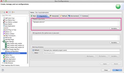 Django How To Configure Run Configuration Of Pydev Google Appengine Project In Eclipse