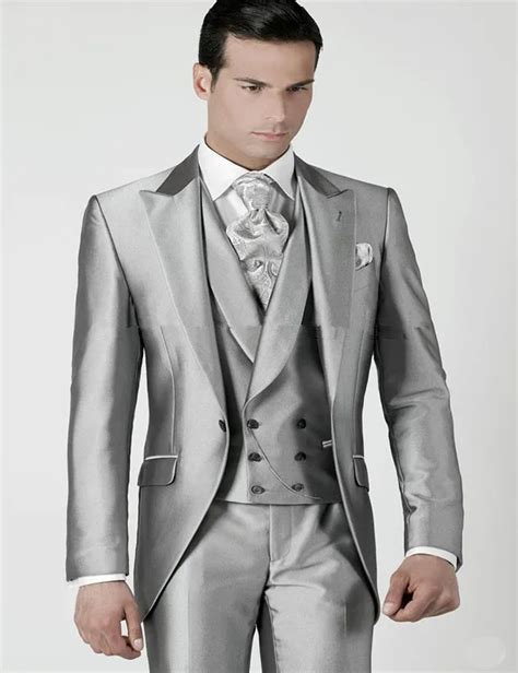 Buy Mens Wedding Suits 2017 Silver Prom Groom Tuxedos Jacketpantsvest Custom