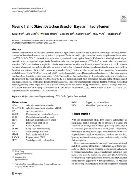 Moving Traffic Object Detection Based On Bayesian Theory Fusion Pdf Deep Learning Machine
