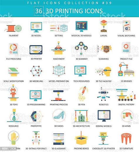 벡터 3d 프린팅 모델링 플랫 아이콘 세트 우아한 스타일 디자인 0명에 대한 스톡 벡터 아트 및 기타 이미지 0명 건설 기계류 건설 산업 Istock