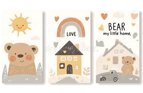 A Set Of Cute Nursery Posters With Different Shapes And Designs Stock