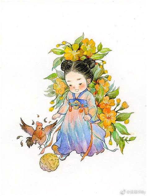 可爱萌娃插画 着装汉服，很可爱
