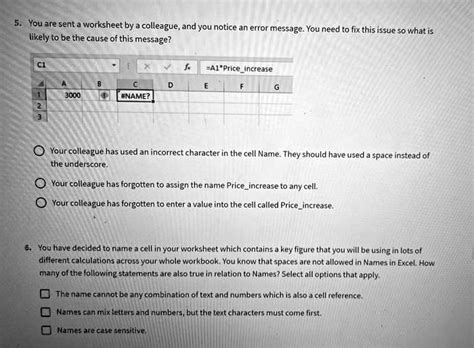 5 You Are Sent A Worksheet By A Colleague And You Notice An Error