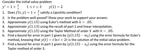 Solved Consider The Initial Value Problem Y′1ty1≤t≤3y12