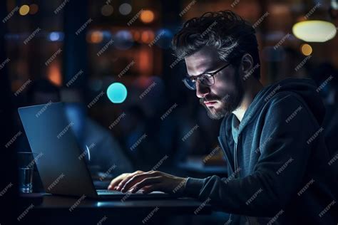 man face programmer coding at night premium ai generated image