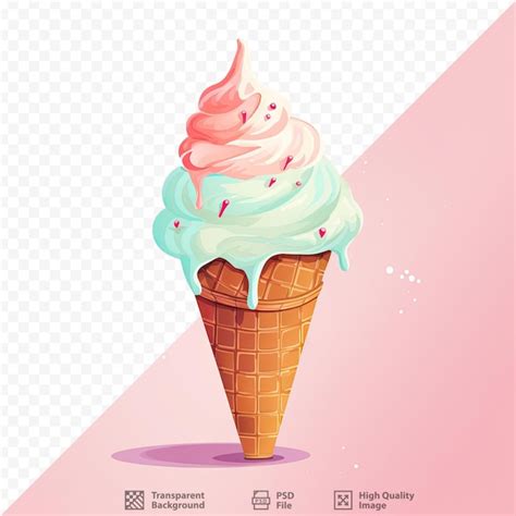 투명한 배경에 그림된 아이스크림 콘 프리미엄 Psd 파일