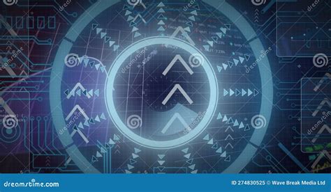 Animation Of Interface With Round Scanner Data Processing And Microprocessor Connections Stock