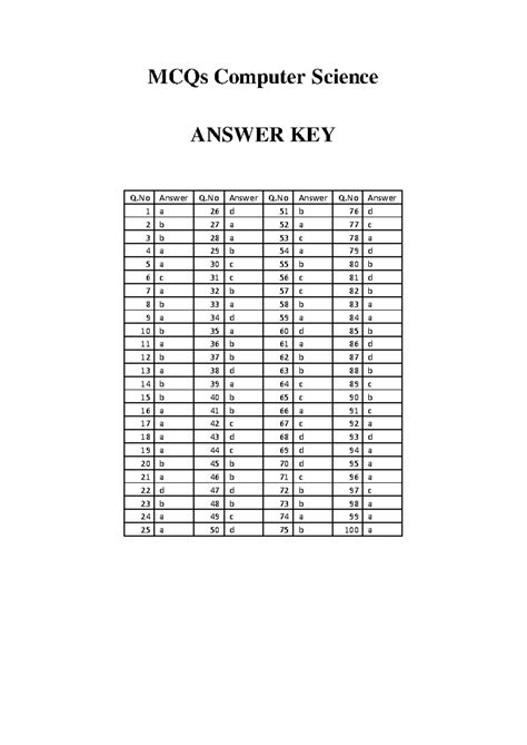 Mcqs Computer Science Mcqs Computer Science Answer Key Q Answer Q Answer Q Answer Q Answer 1 A