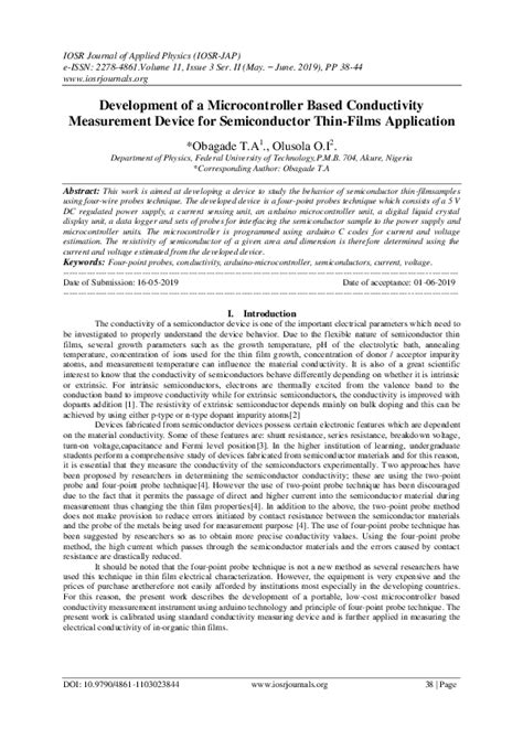 Pdf Development Of A Microcontroller Based Conductivity Measurement Device For Semiconductor