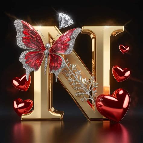 Personalized Initial N Decor With Hearts And Butterfly