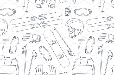 Ski And Snowboard Equipment Pattern Ski Drawing Snowboard Equipment Graphic Patterns