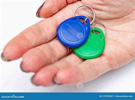 Plastic Electronic Keys For Intercom On The Woman S Hand Stock Image Image Of Equipment