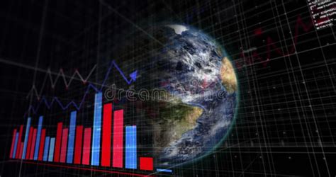 animation of multiple graphs and computer language over rotating globe against black background