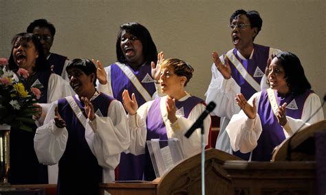 African American Church Choir Mature Black Women And Men Singing In