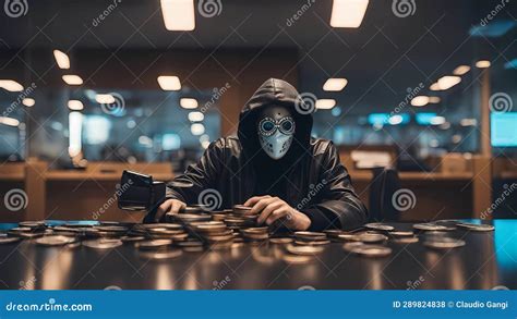 Dagerous Hacker Stealing Money Inside A Server Room Stock Illustration Illustration Of Coins