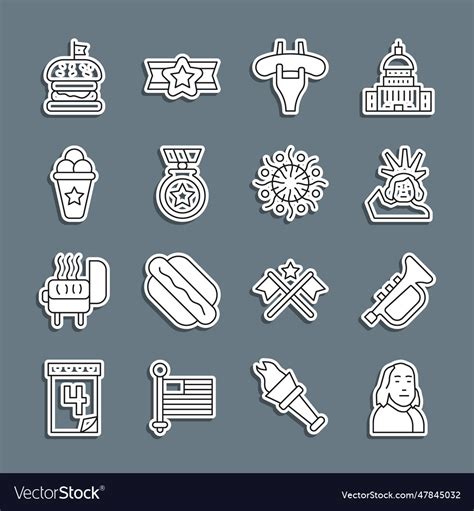 Set Line Benjamin Franklin Trumpet Statue Vector Image