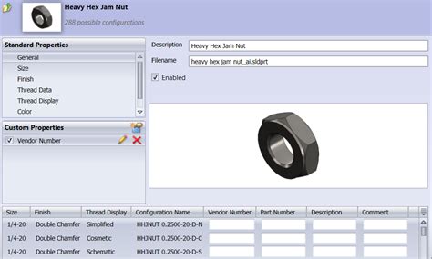 creating configuration specific solidworks toolbox properties