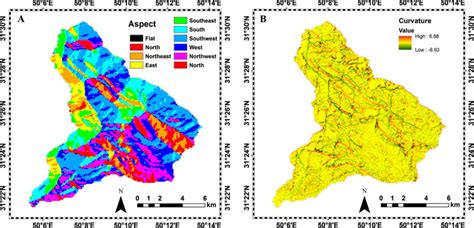 The Aspect Map A And Curvature Map B Of Study Area Download