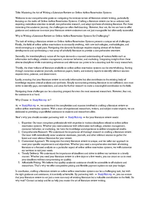 Online Airline Reservation System Literature Review Title Mastering The Art Of Writing A