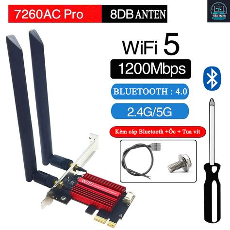 Bộ Card Wifi 5 Pcie Intel Ac 7260 Tản Nhiệt 5ghzbluetooth 40 Cho