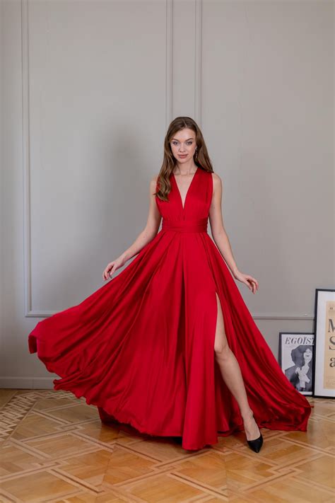 Red Maxi Dress Cocktail Dress Elegant Woman Dress For Wedding Guest
