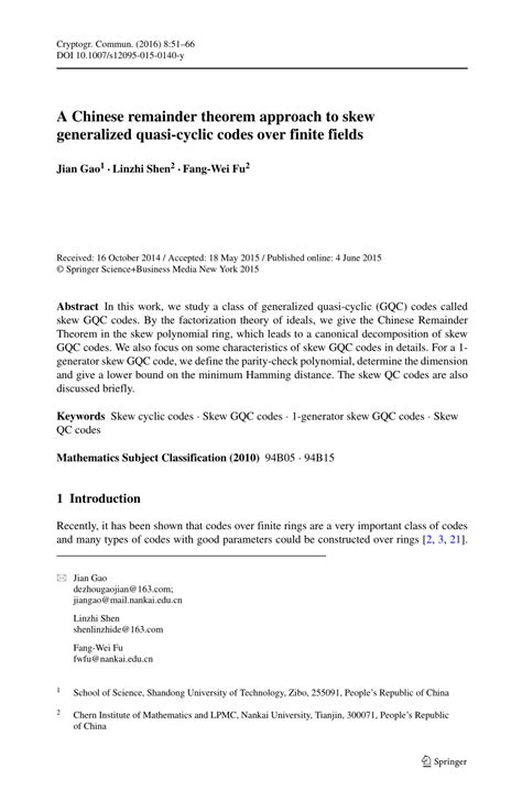 pdf a chinese remainder theorem approach to skew generalized quasi