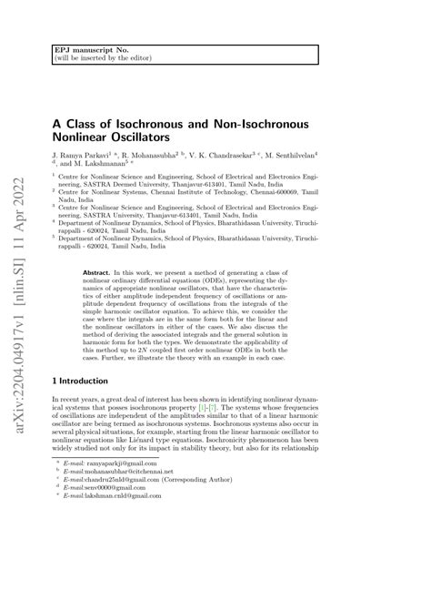 Pdf A Class Of Isochronous And Non Isochronous Nonlinear Oscillators