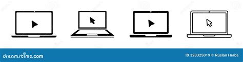 set of laptop with computer mouse vector icons monitor with pointer or