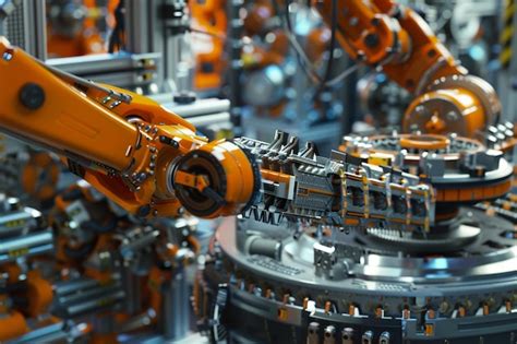 Premium Photo Industrial Robot Arm Assembling Intricate Componen