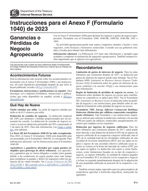 Download Instrucciones Para Irs Formulario 1040 Sp Anexo F Ganancias O Perdidas De Negocio
