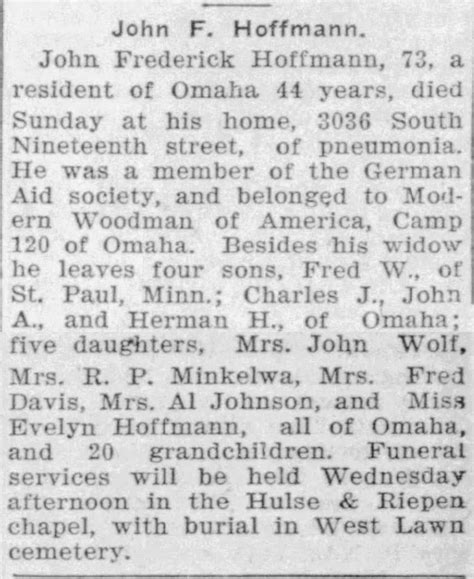 John Frederick Hoffmann 1853 1926 Find A Grave Memorial