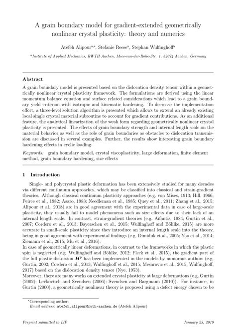 Pdf A Grain Boundary Model For Gradient Extended Geometrically Nonlinear Crystal Plasticity