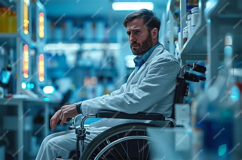 Scientist In A Wheelchair Working In Modern Laboratory Premium Ai Generated Image
