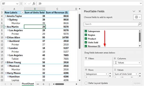 transfer pivot table row labels in separate columns in excel excel