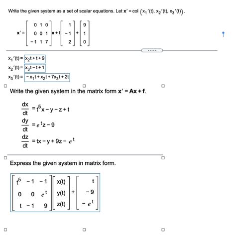 Solved Write The Given System As A Set Of Scalar Equations