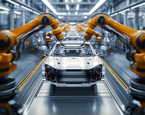 Robotic Arms In A Cutting Edge Automotive Plant Quality Quality Stock Image Image Of