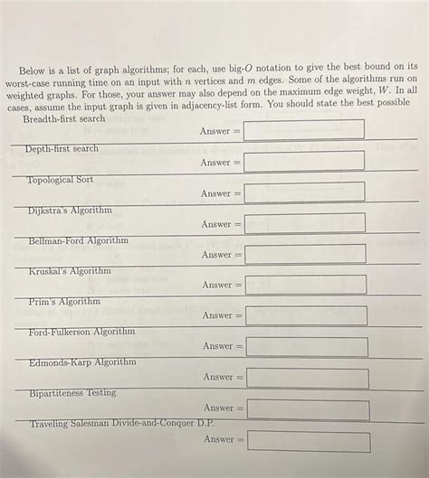 Solved Below Is A List Of Graph Algorithms For Each Use