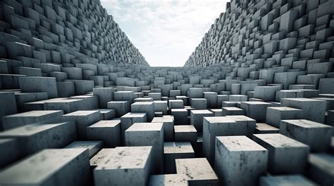 3d Rendering Of Geometric Architecture With Concrete Cube Elements