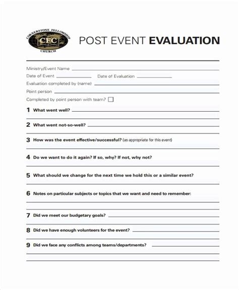 Sample Event Evaluation Form Peterainsworth