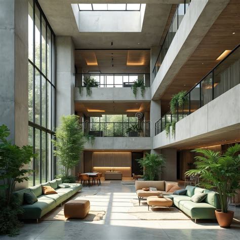 Modern Atrium Space With Open Floor Plan Industrial Details Natural