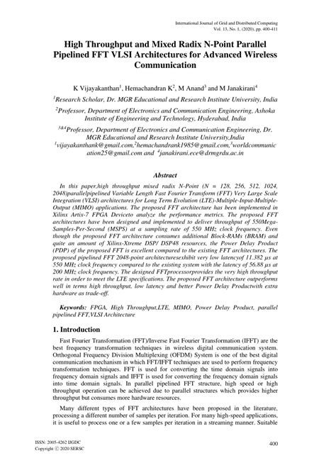Pdf High Throughput And Mixed Radix N Point Parallel Pipelined Fft Vlsi Architectures For