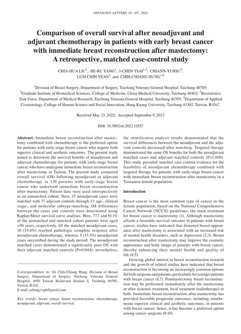 Pdf Comparison Of Overall Survival After Neoadjuvant And Adjuvant