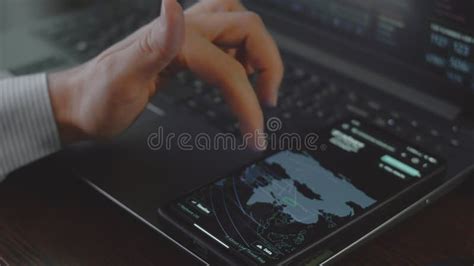 Global Cyber Attack With World Map On Mobile Phone Screen Internet Network Communication Under