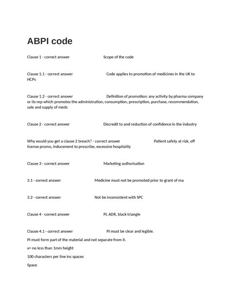 Abpi Code Of Practice Key Clauses And Compliance Guide Exams Nursing