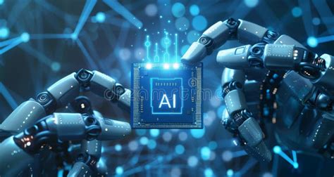 Robotic Arms Holding An Ai Chip Representing Advanced Technology And Artificial Intelligence