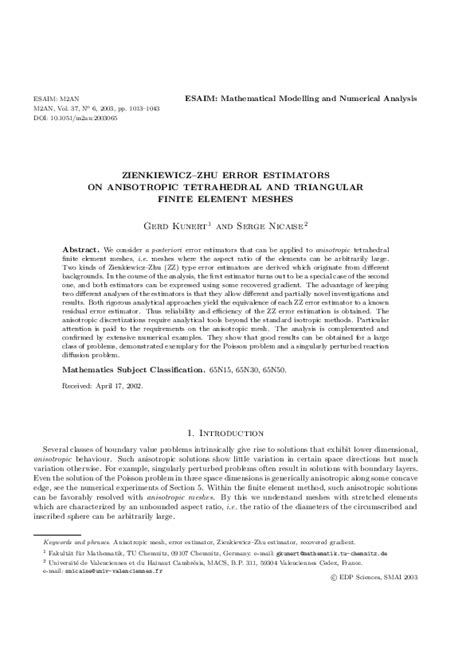 Pdf Zienkiewicz Zhu Error Estimators On Anisotropic Tetrahedral And Triangular Finite Element