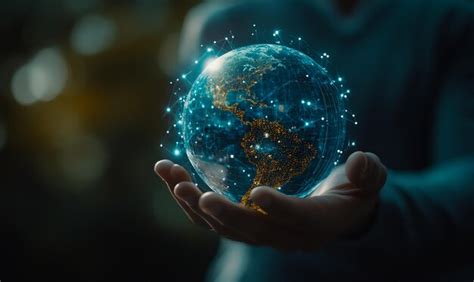 Businessman Holding Digital Earth Globe Hologram Representing Global Connectivity And Innovation