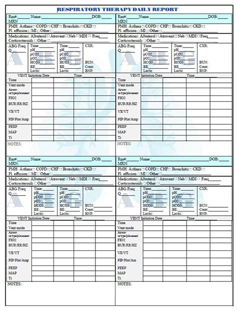 Respiratory Therapists Report Sheet Etsy